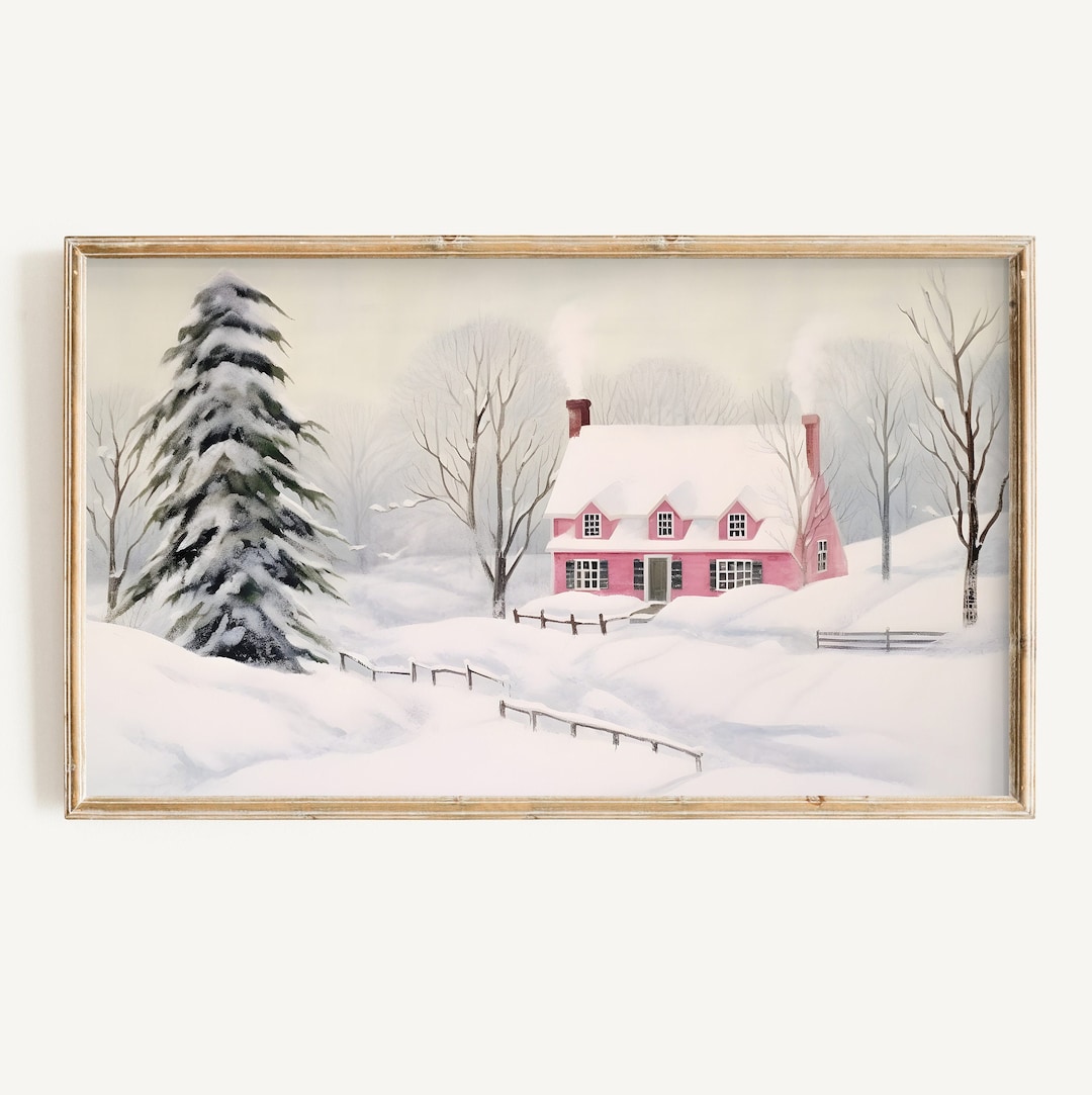 Winter Frame Tv Art | Snowy Landscape Digital Download | Pink Christmas ...
