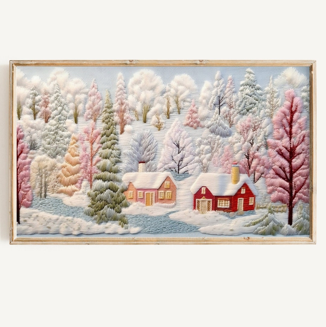 Winter Frame Tv Embroidery Art Digital Download | Colorful Pastel ...