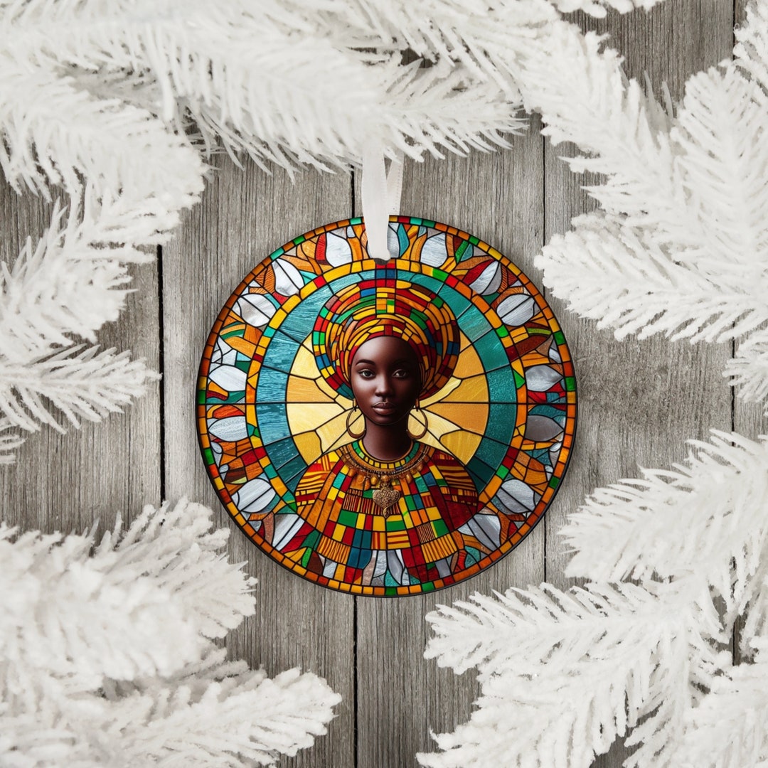 Majestic African Queen in Kente Cloth Stained Glass-look Ceramic ...
