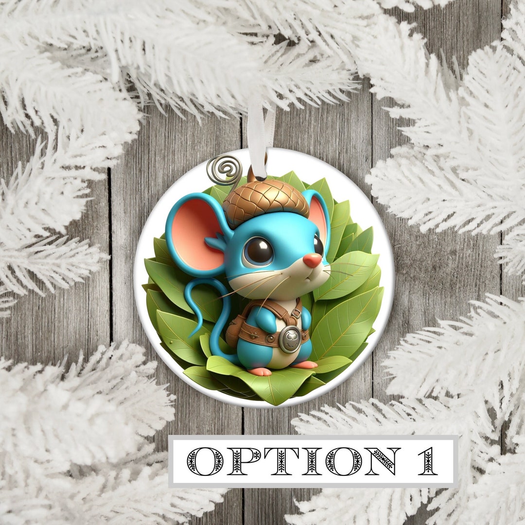 Blue Adventure Mouse Christmas Ornament Whimsical Holiday Explorer ...