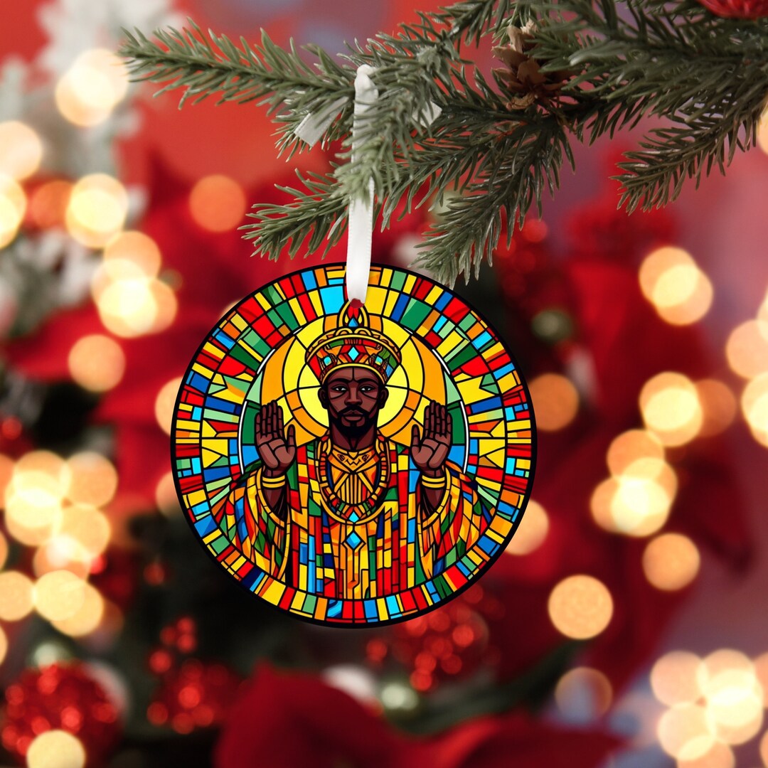 African King Kente Cloth Ceramic Ornament: Stained Glass-look Kwanzaa ...