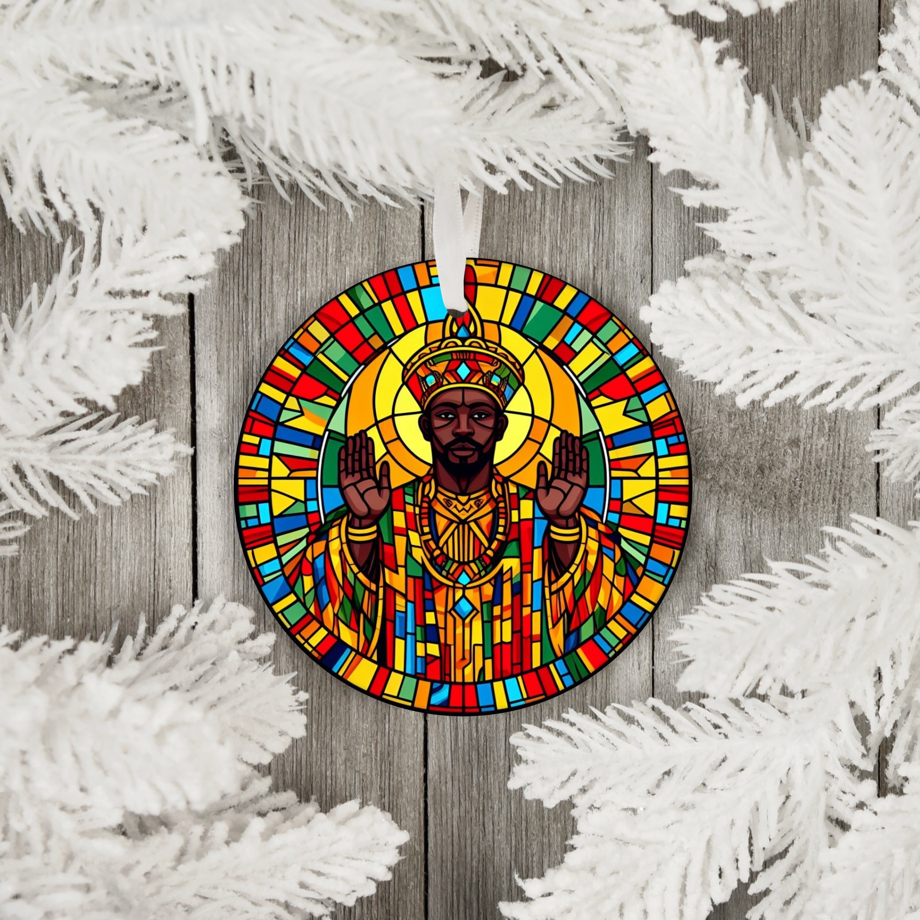African King Kente Cloth Ceramic Ornament: Stained Glass-look Kwanzaa ...