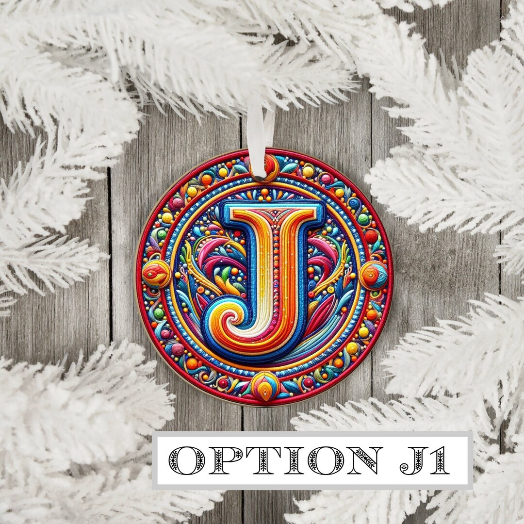 Hand-embroidered Look Initial J Ceramic Christmas Ornament - Etsy