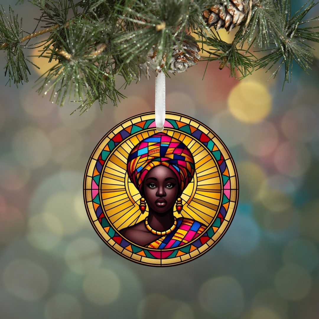 African Queen Kente Cloth Ceramic Ornament: Stained Glass-look Kwanzaa ...