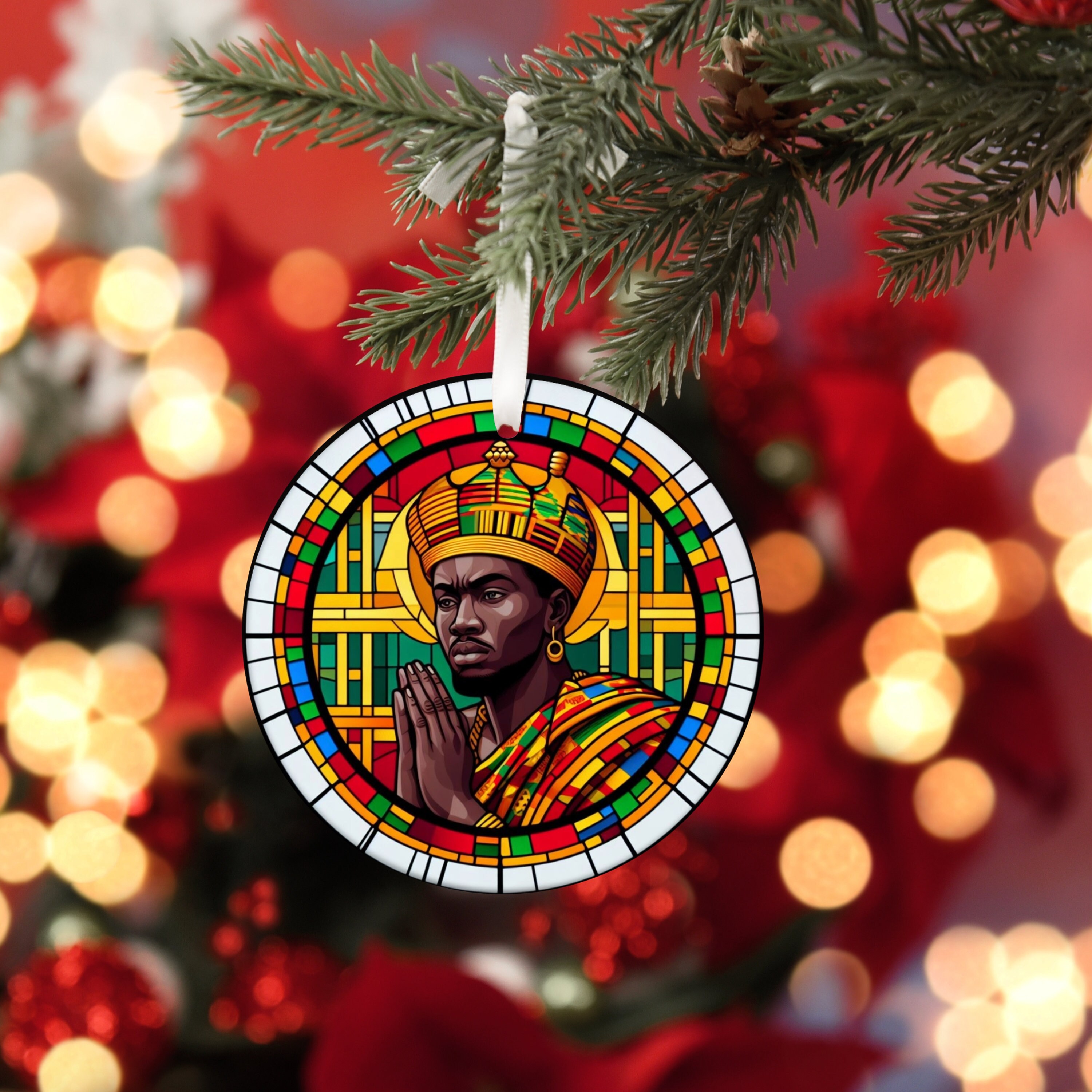 African King Kente Cloth Ceramic Ornament: Stained Glass Look ...