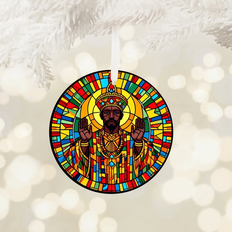 African King Kente Cloth Ceramic Ornament: Stained Glass-look Kwanzaa ...
