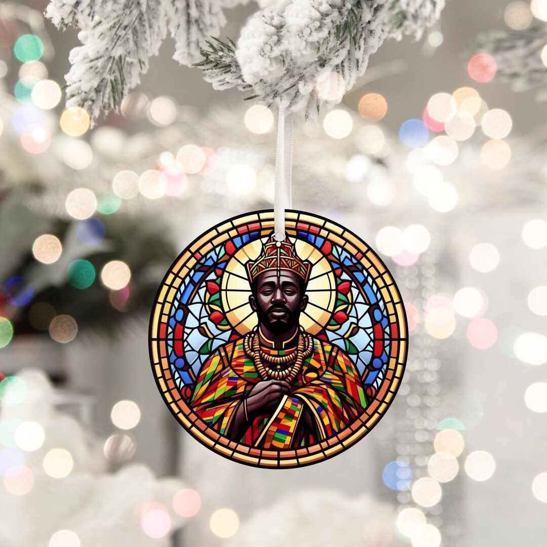 African King Kente Cloth Ceramic Ornament: Stained Glass-look Kwanzaa ...