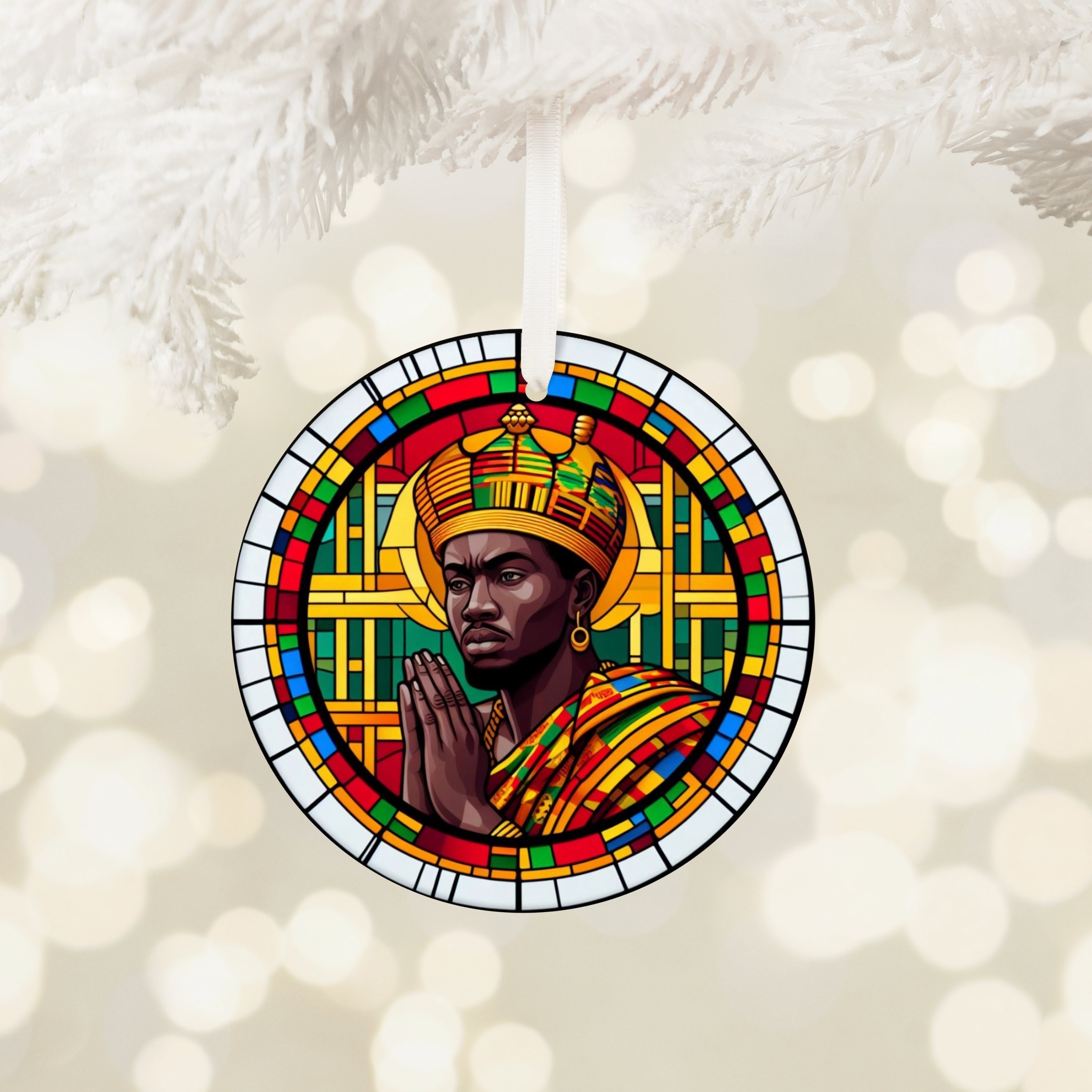 African King Kente Cloth Ceramic Ornament: Stained Glass Look ...