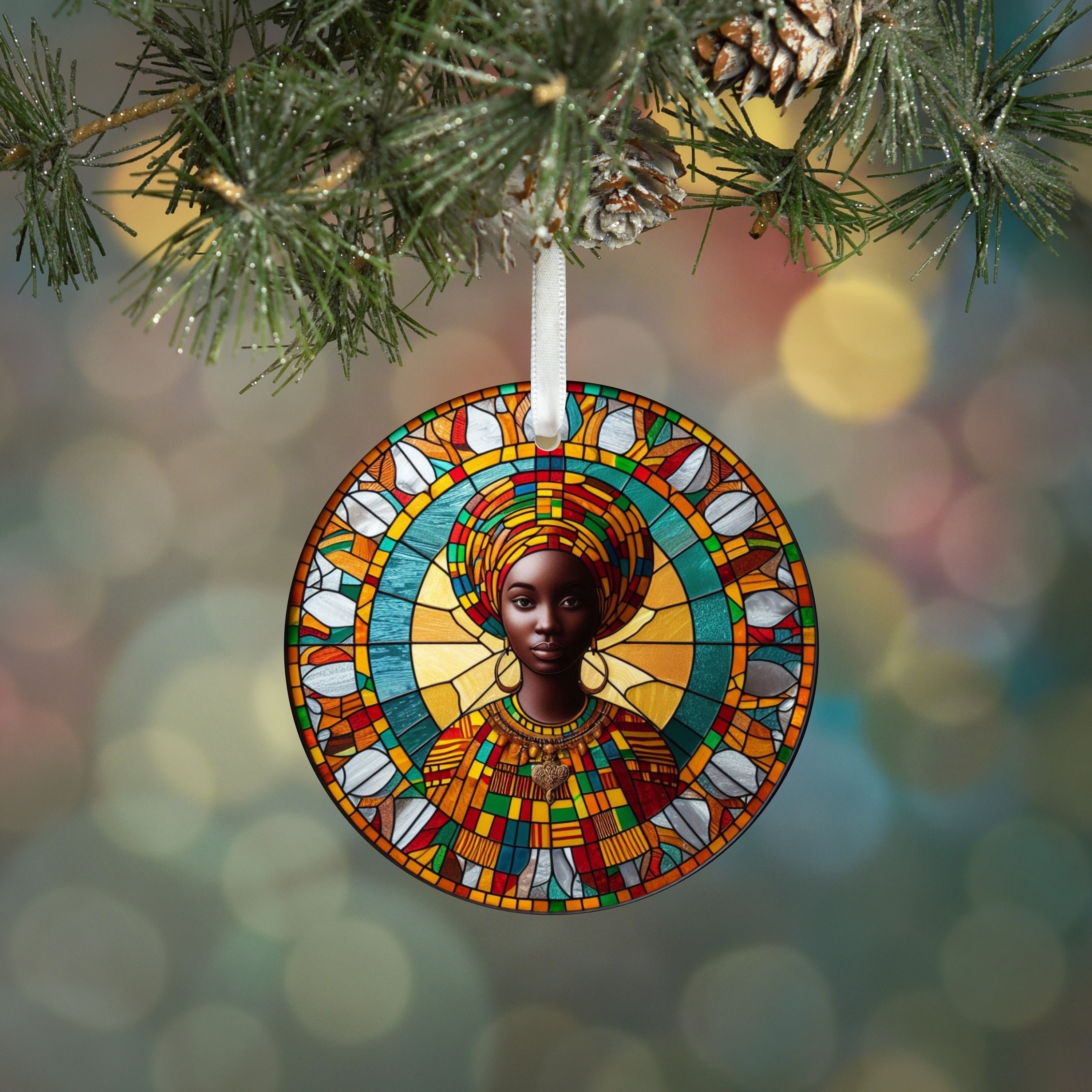 Majestic African Queen in Kente Cloth Stained Glass-look Ceramic ...