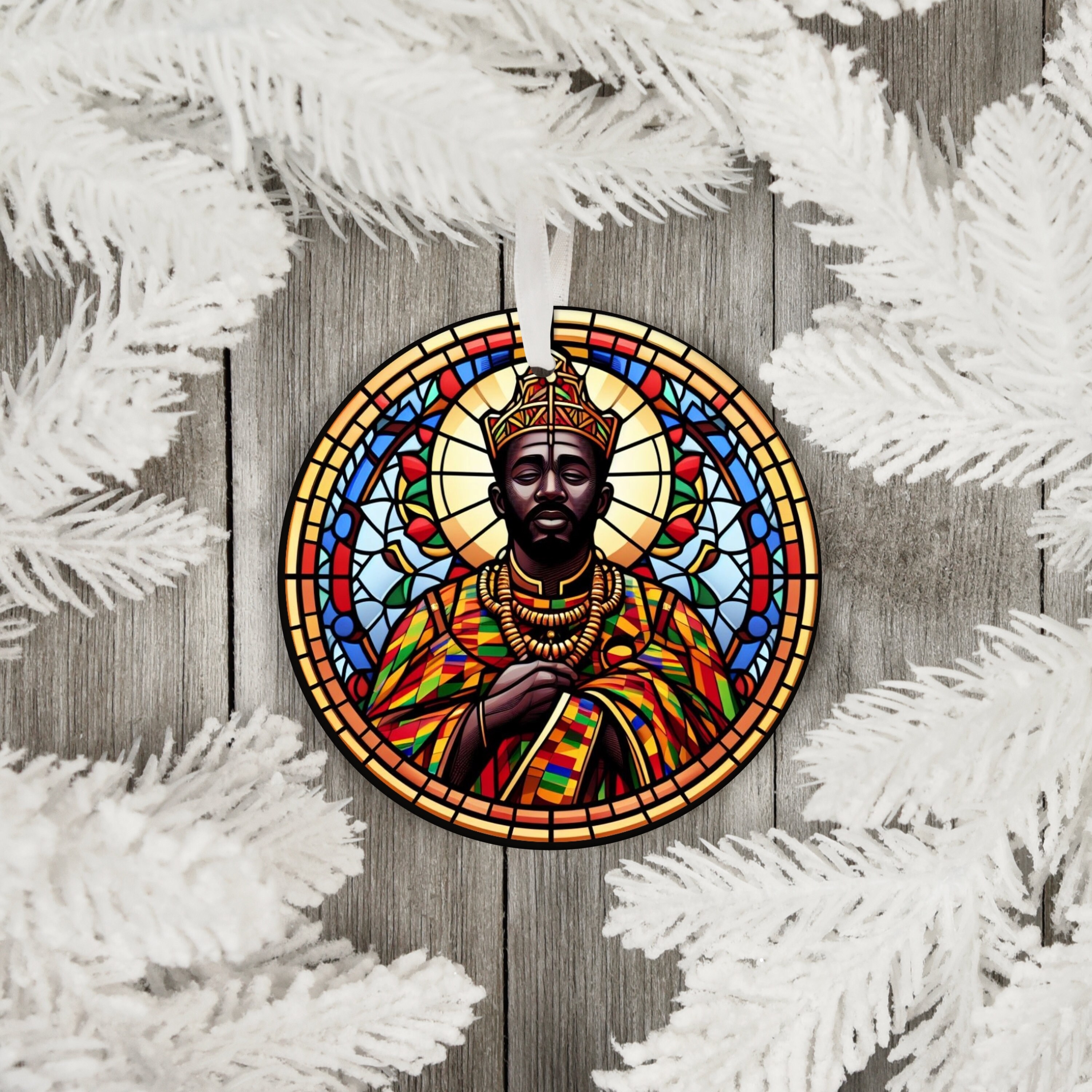 African King Kente Cloth Ceramic Ornament: Stained Glass-look Kwanzaa ...