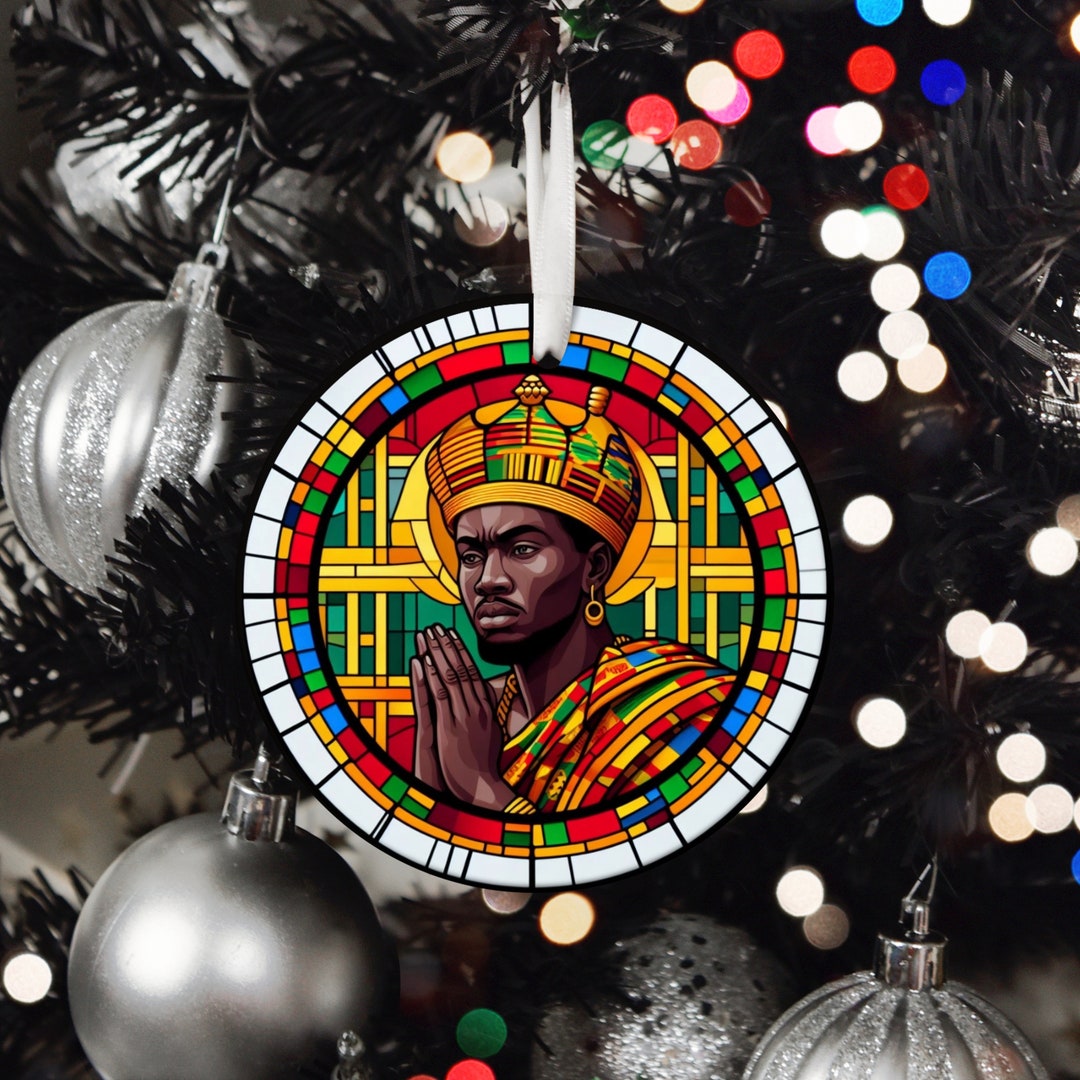 African King Kente Cloth Ceramic Ornament: Stained Glass Look ...