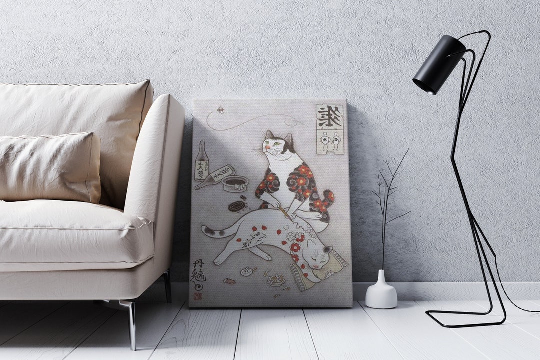 Kazuaki Horitomo Cat Art Canvas Print, Cute Cartoon Cat Wall Art, Home ...