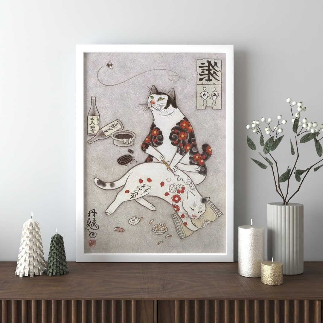 Kazuaki Horitomo Cat Art Canvas Print, Cute Cartoon Cat Wall Art, Home ...