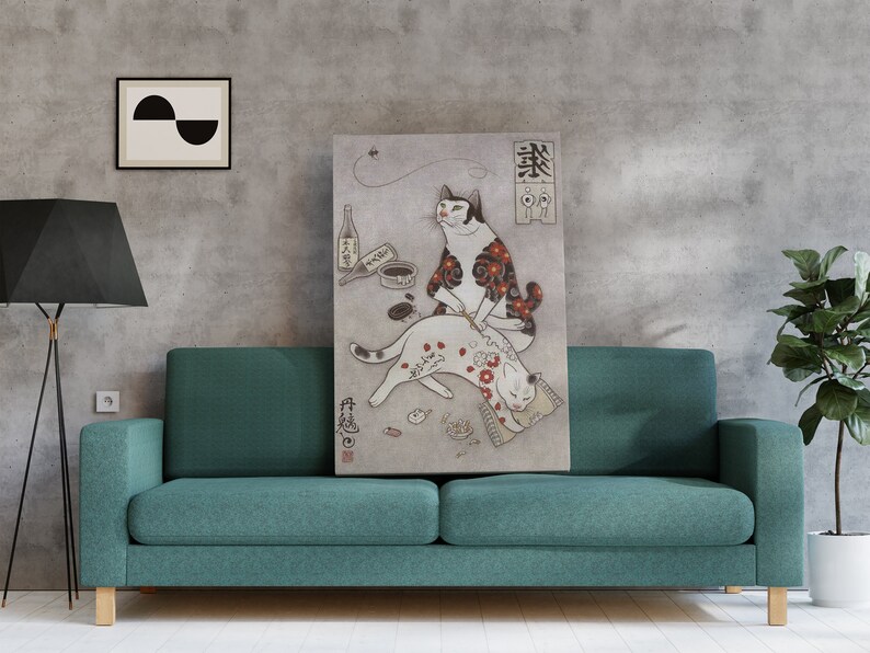 Kazuaki Horitomo Cat Art Canvas Print Cute Cartoon Cat Wall - Etsy