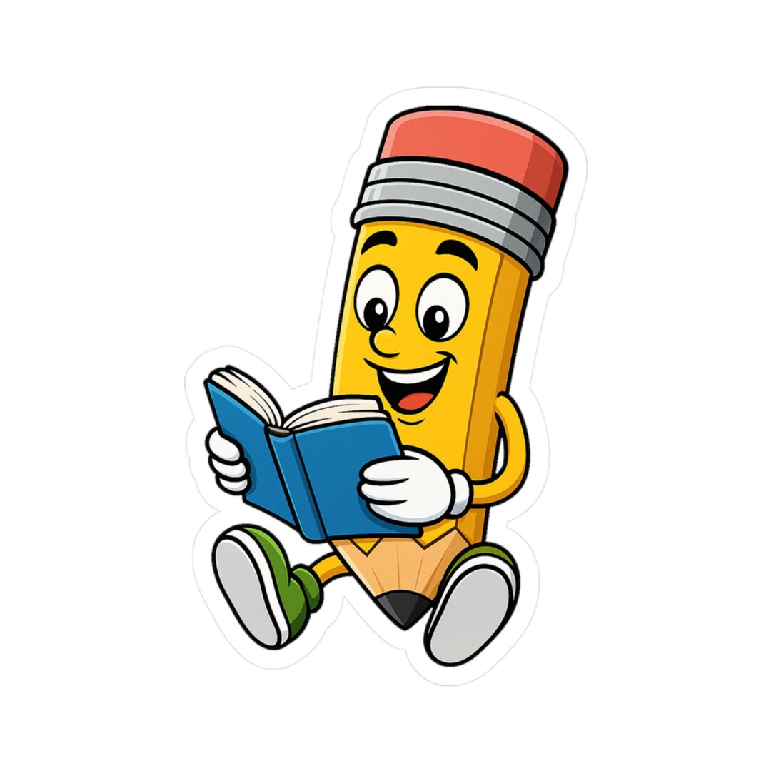 Reading Pencil Sticker – Pointy the Pencil Cartoon Vinyl Decal for Kids ...