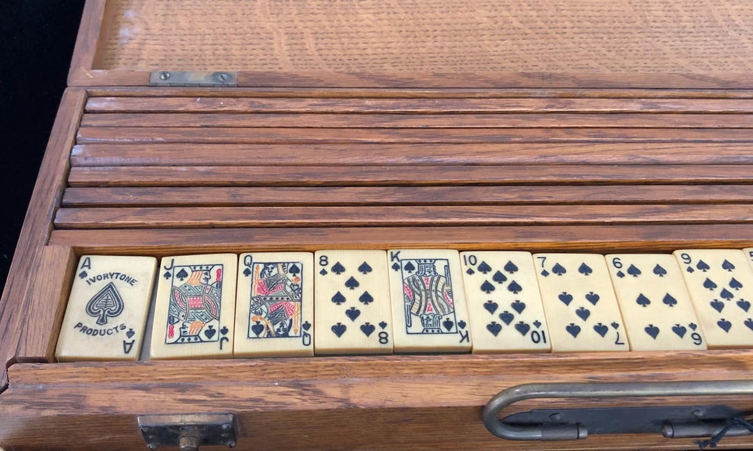 Elegant Oak Boxed Complete Deck of Cards in Tile Form From Estate of ...