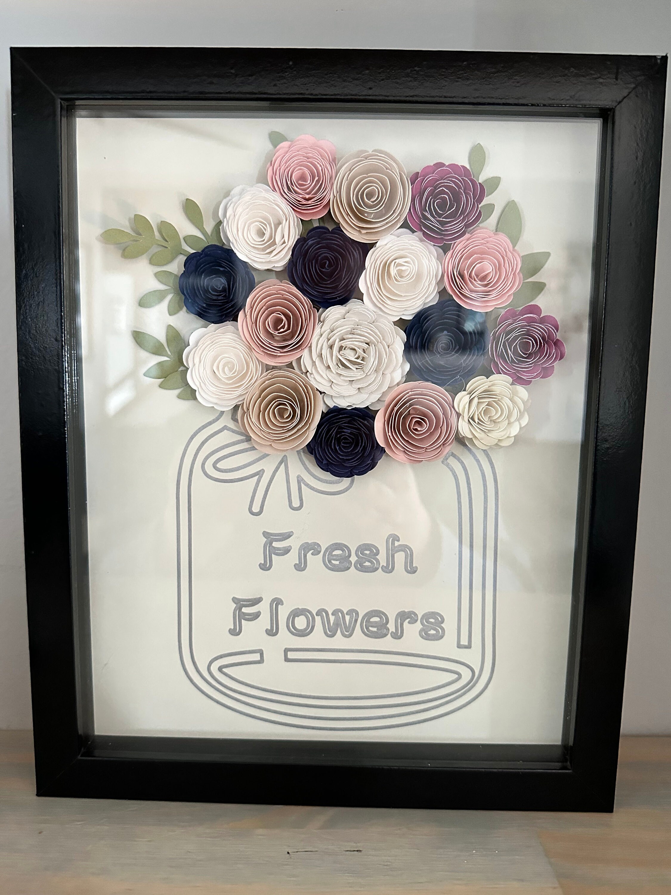 Rolled Flower / Mason Jar Shadowbox 3D Floral Wall Art, Home Decor ...