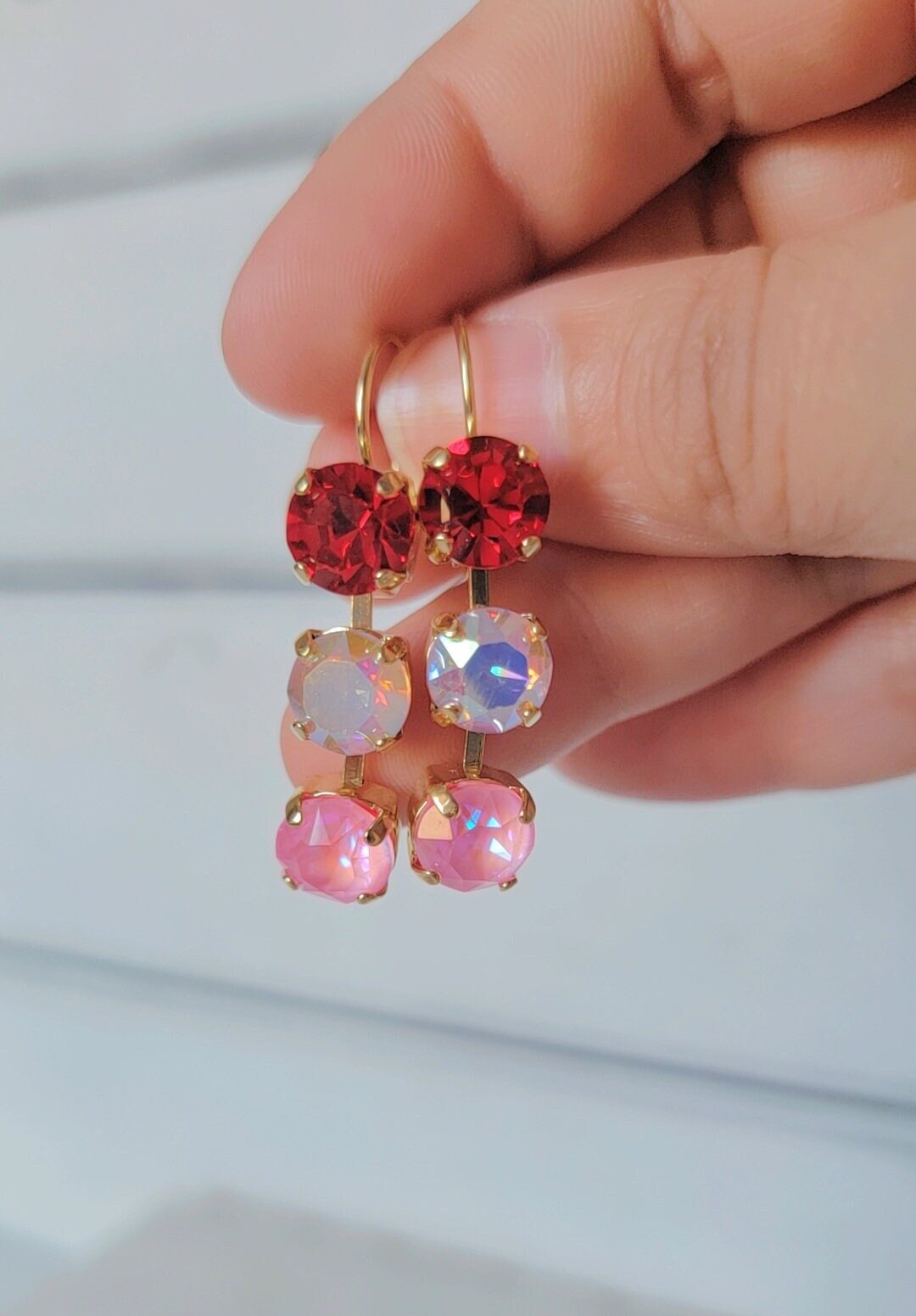 3 Stone 8 Mm Pink Cupid Lever Back Drops, Austrian Crystals, Sparkle ...