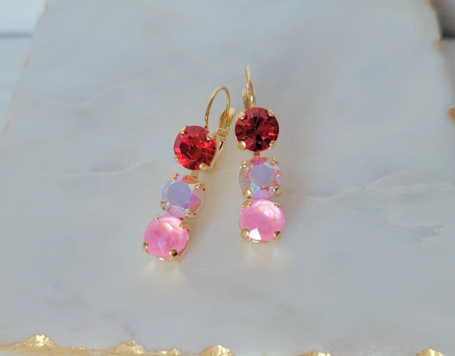 3 Stone 8 Mm Pink Cupid Lever Back Drops, Austrian Crystals, Sparkle ...