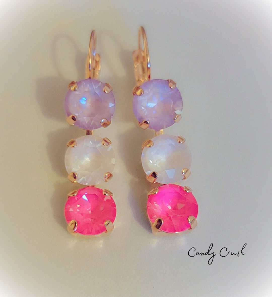 3 Stone 8 Mm Candy Crush Lever Back Drops, Austrian Crystals, Lever ...