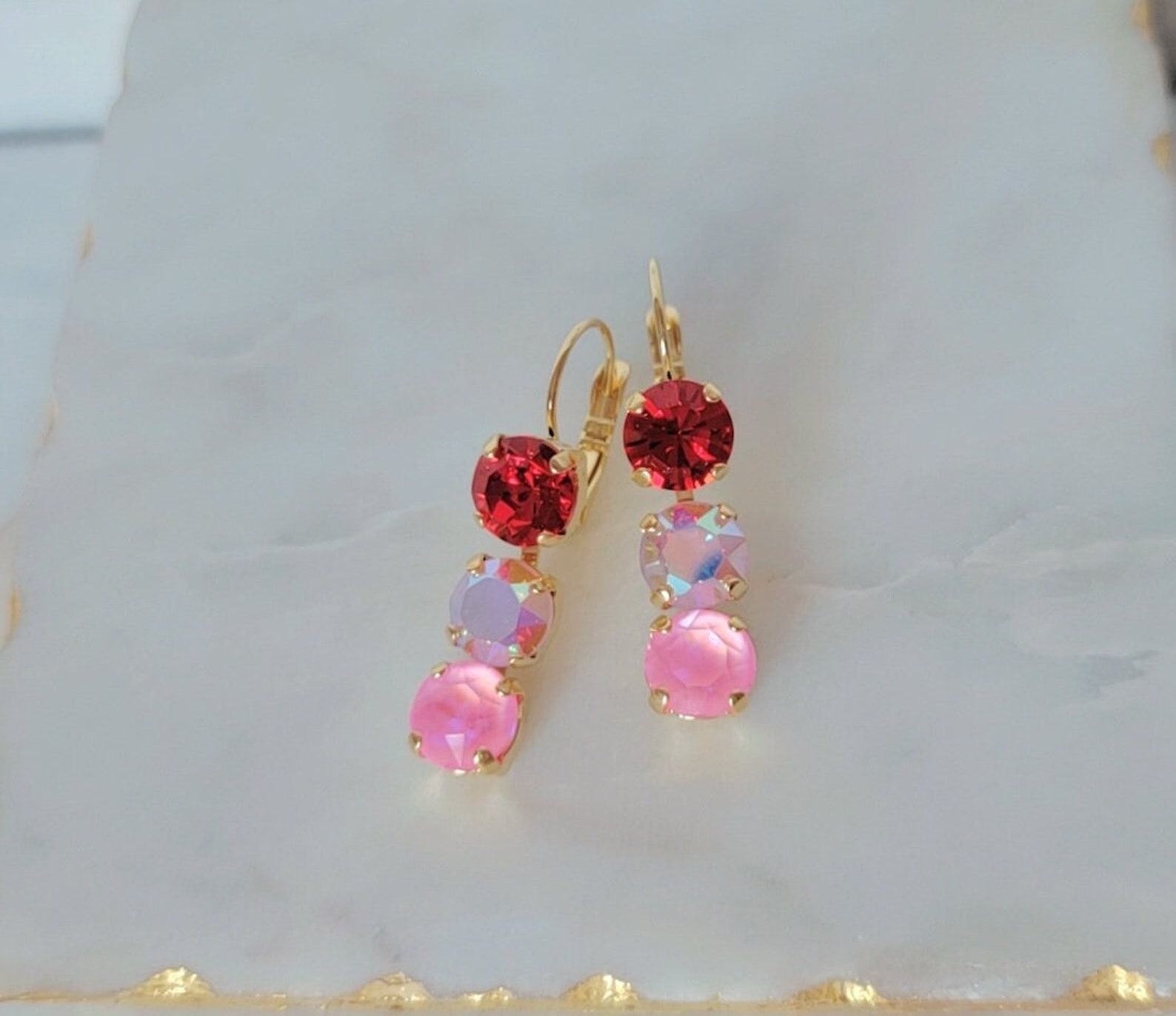 3 Stone 8 Mm Pink Cupid Lever Back Drops, Austrian Crystals, Sparkle ...
