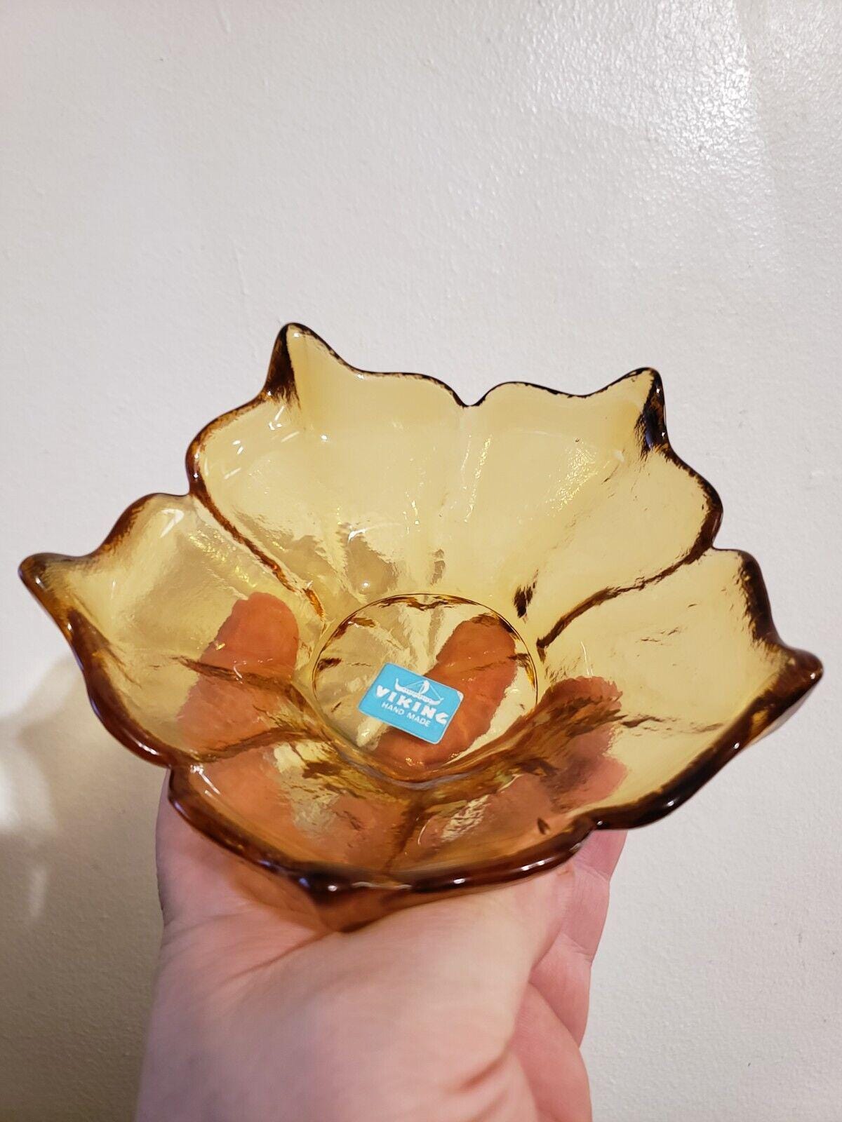 Vintage Viking MCM Art Glass 6.5 Inch Lotus Bowl With Original Sticker ...