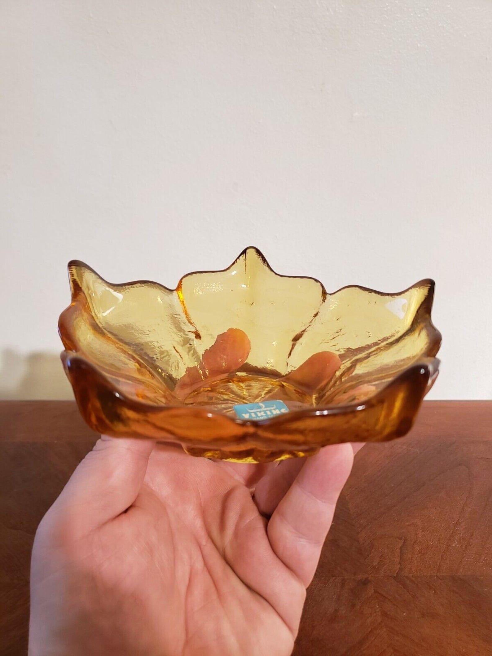 Vintage Viking MCM Art Glass 6.5 Inch Lotus Bowl With Original Sticker ...