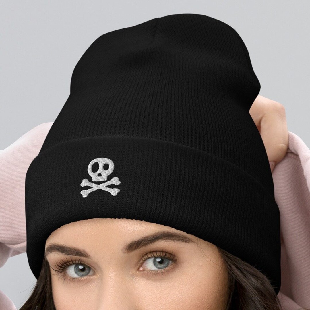 Embroidered Skull Cuffed Beanie, Skull and Crossbones Toque - Etsy