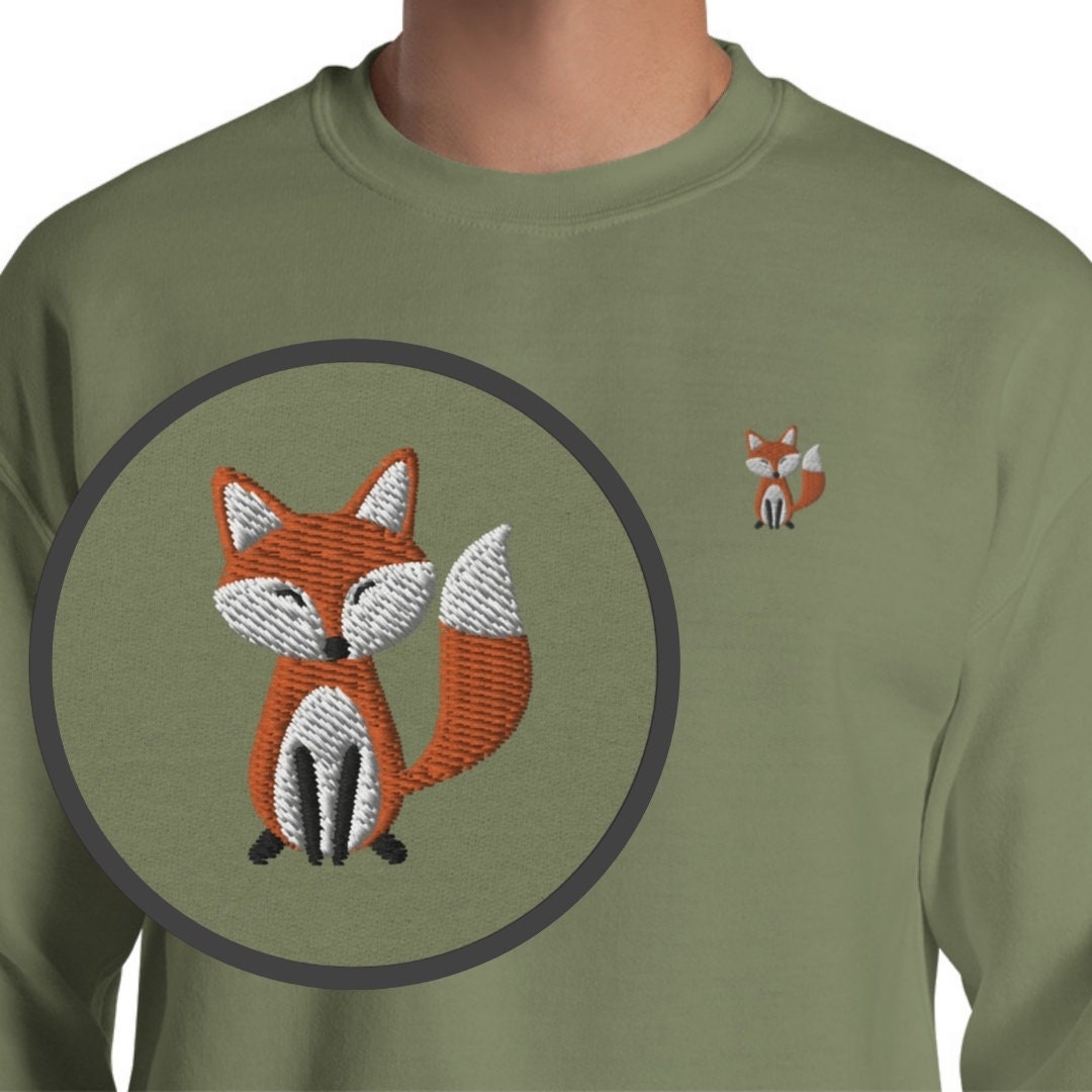 Fox Embroidered Sweatshirt, Cute Animal Lover Sweater, Crewneck Long ...