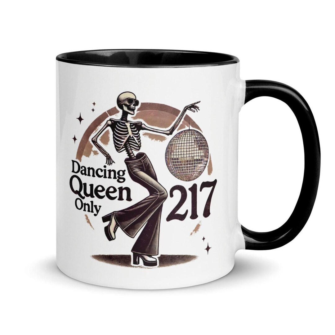 Skeleton Dancing Queen Mug, Quirky Coffee Cup for Music & Halloween ...