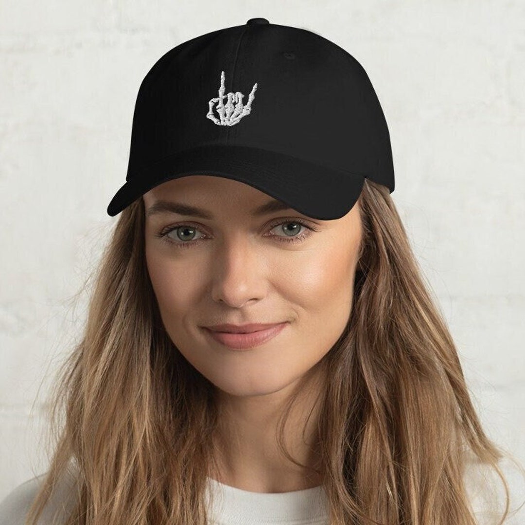 Embroidered Skeleton Metal Hand Classic Baseball Cap, Skeleton Rock-on ...