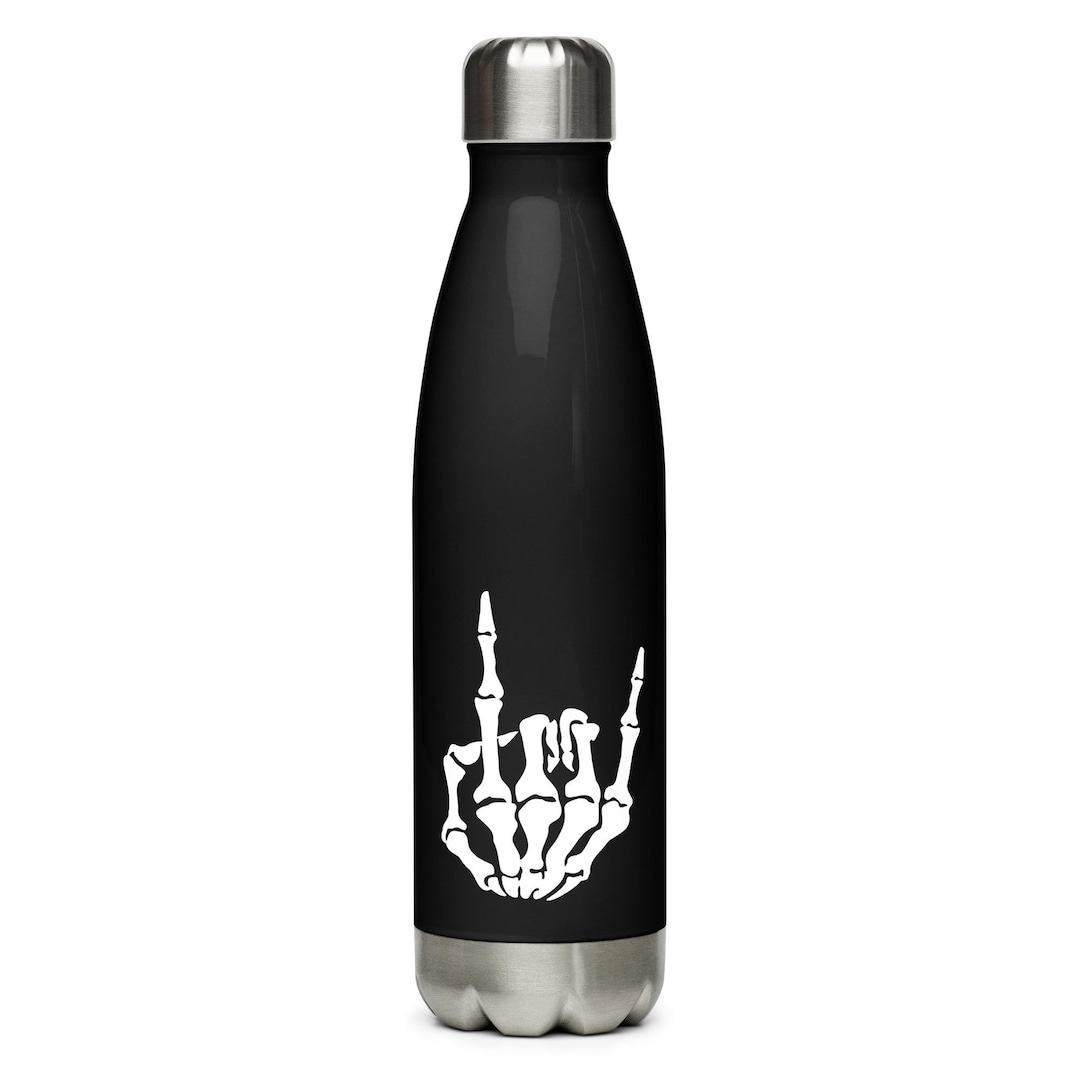Skeleton Hand Rock-on Stainless Steel Water Bottle, Metal Hand Sign of ...