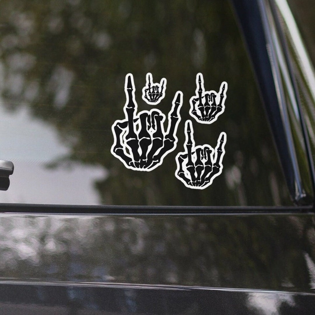 Skeleton Hand Rock-on Stickers, Set of Four Metal Hand Sign of the ...