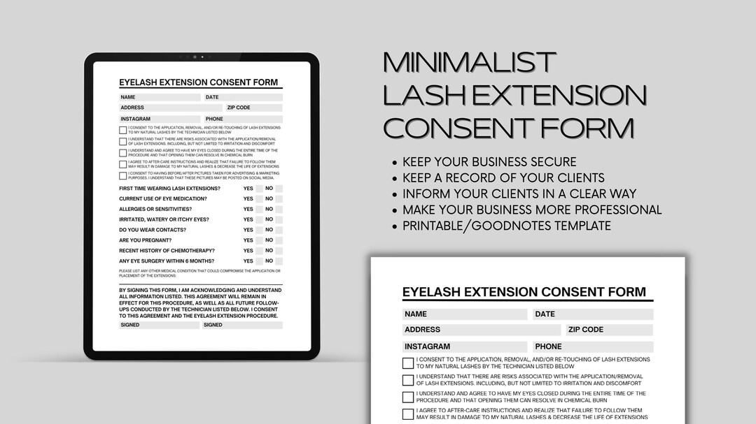 Lash Extension Client Consent Form Printable Goodnotes - Etsy
