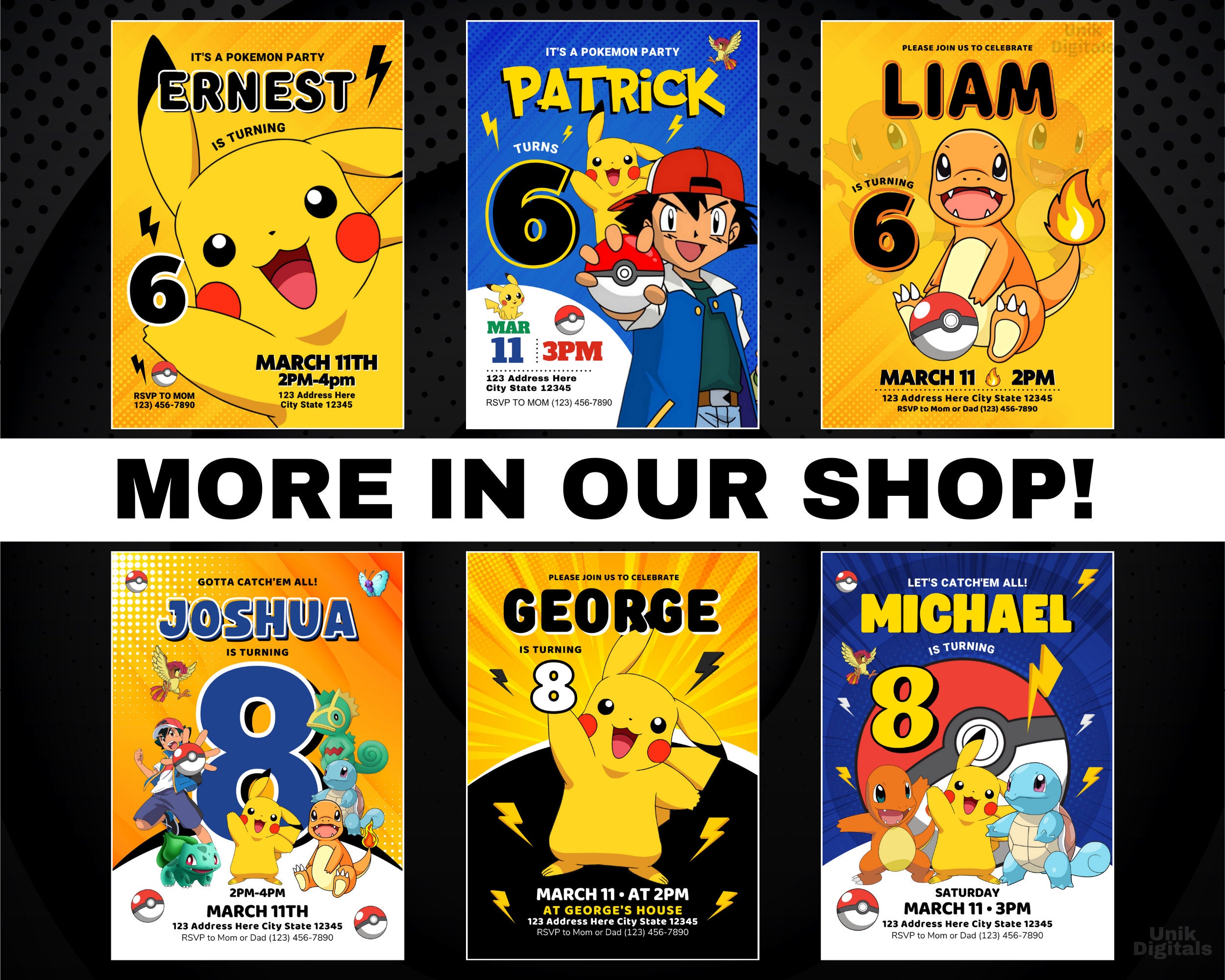 Pikachu Invitations Pikachu Birthday Invitation Pokemon - Etsy