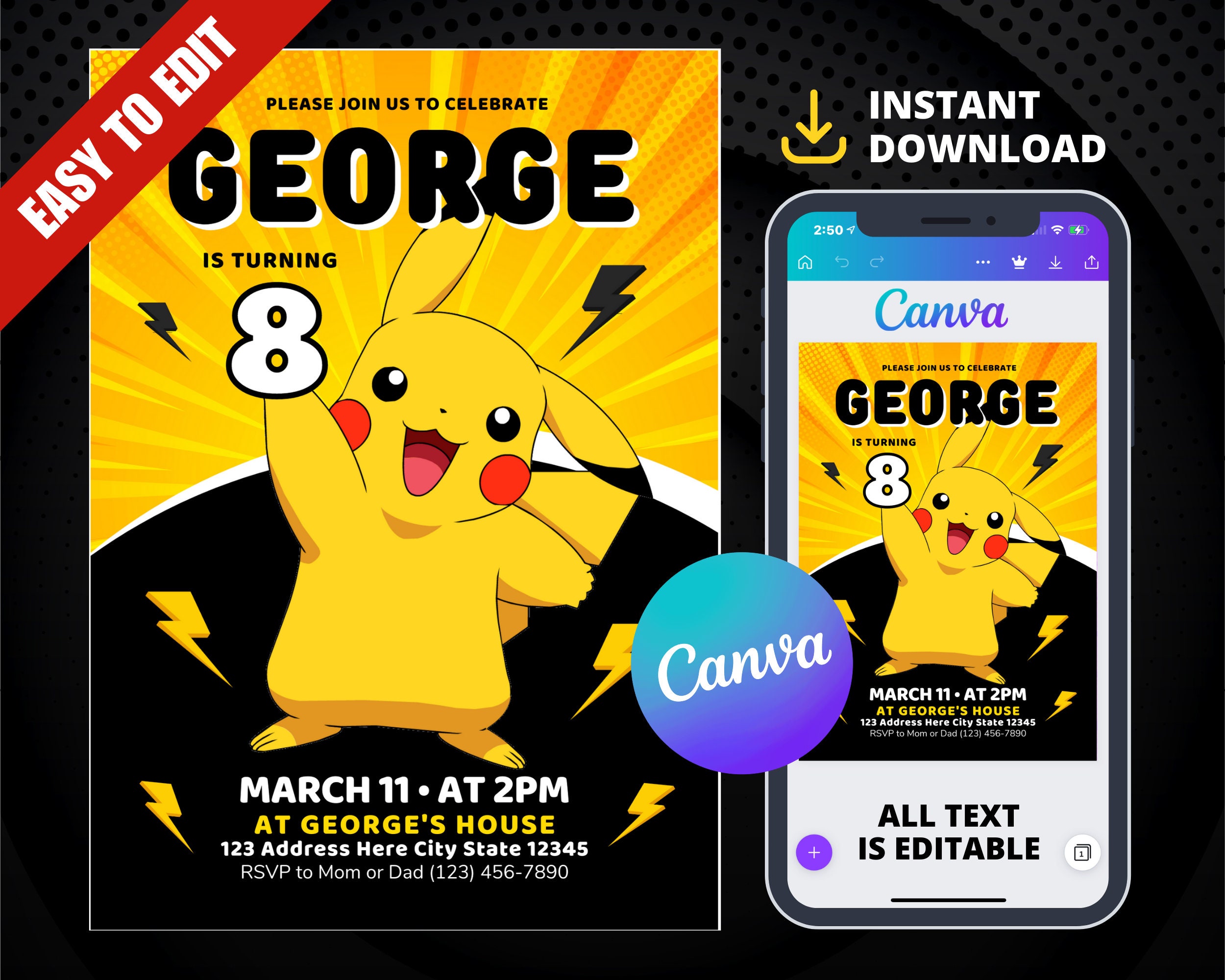 Invitaciones de Pikachu invitación de cumpleaños de Pikachu - Etsy México