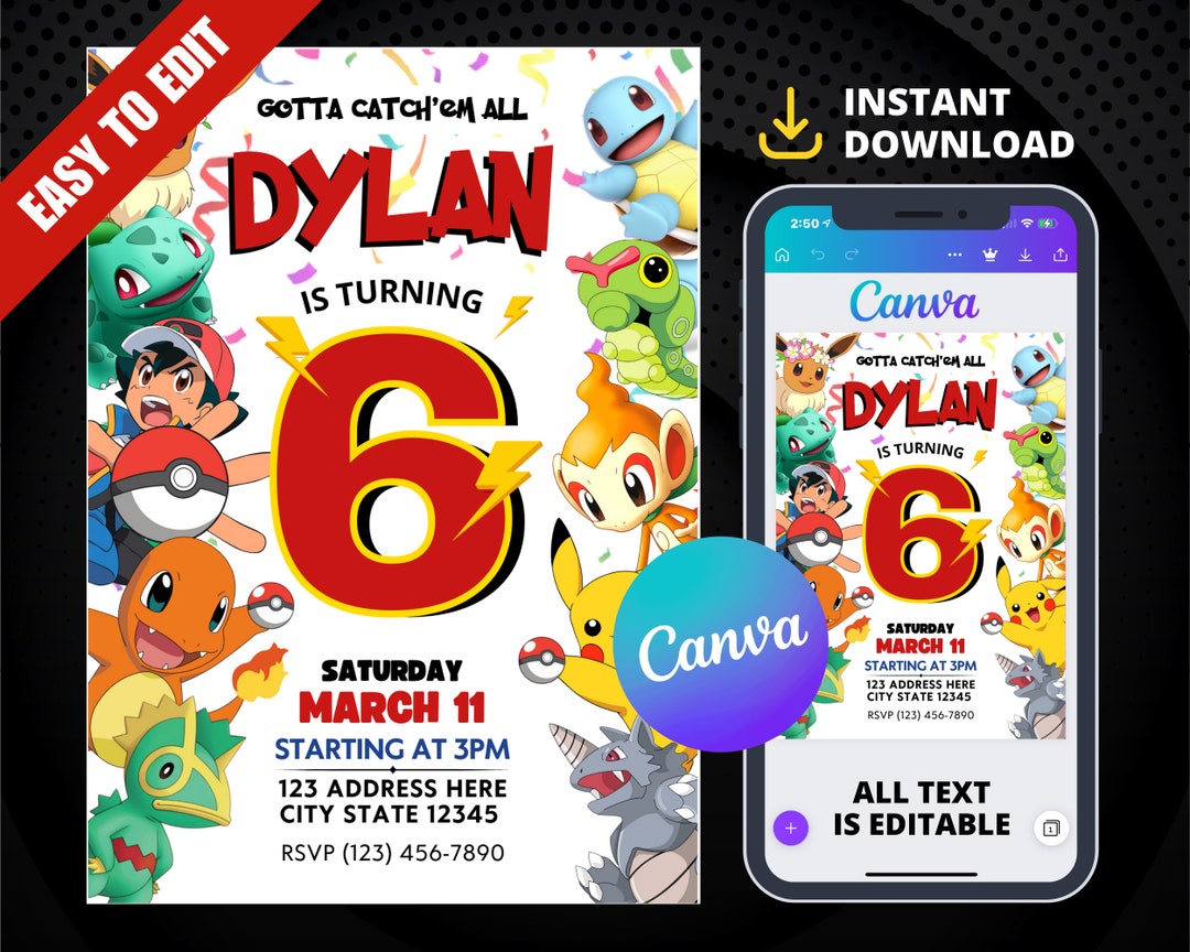 Invitación Pokémon Invitación de cumpleaños de Pikachu - Etsy España