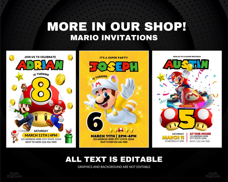 Invitación de cumpleaños de Super Mario / Invitación para - Etsy España