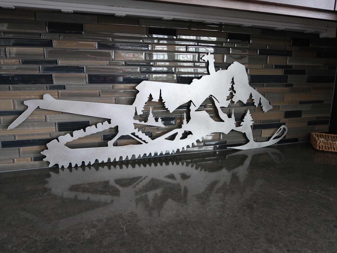 Large Snowmobile Metal Wall Art Mountain Range Steel Decor - Etsy