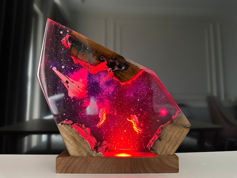 Space Epoxy Wood Lamp Universe Lamp Galaxy Night Light - Etsy