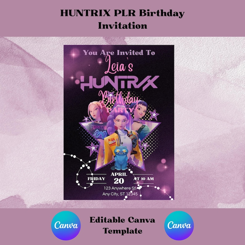 Huntrix K-pop Demon Hunters Birthday Invitation | Editable Canva ...