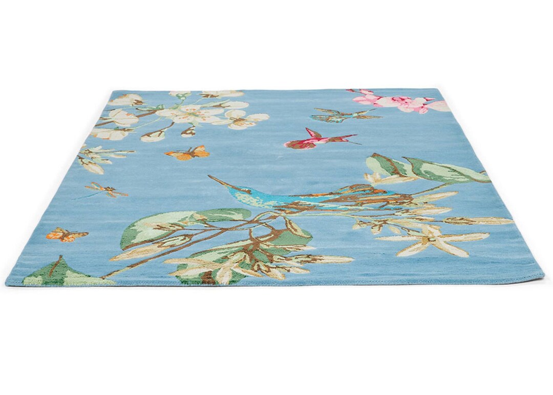 Tufted Trees Bird Blue Rug Hand Tufted Rug Tufted Wool Rug Hand Tuft ...