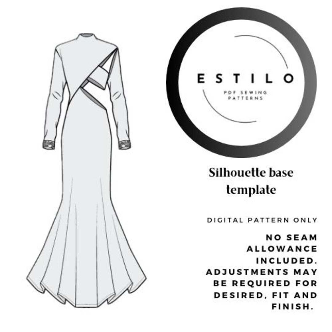 Long Sleeve Cut Out Mermaid Gown/dress PDF Sewing Pattern | NO Sewing ...