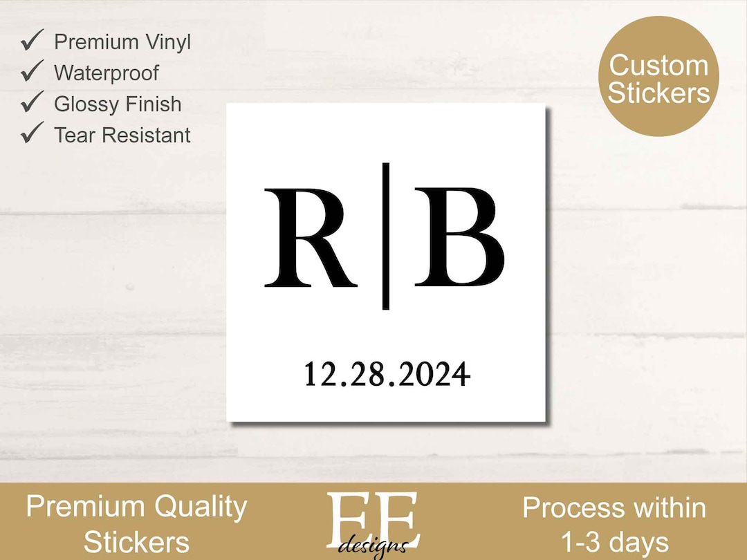 Custom White Square Stickers for Weddings, Glossy & Waterproof ...