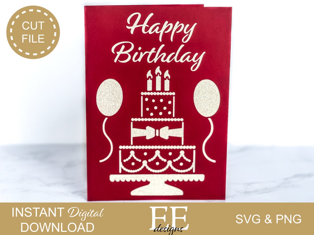 DIY Birthday Card SVG: Cake & Balloons Paper Cut File (digital Download ...