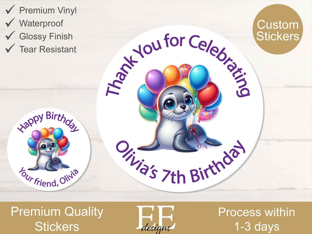 Birthday Stickers, Seal Sticker, Glossy Finish, Waterproof ...