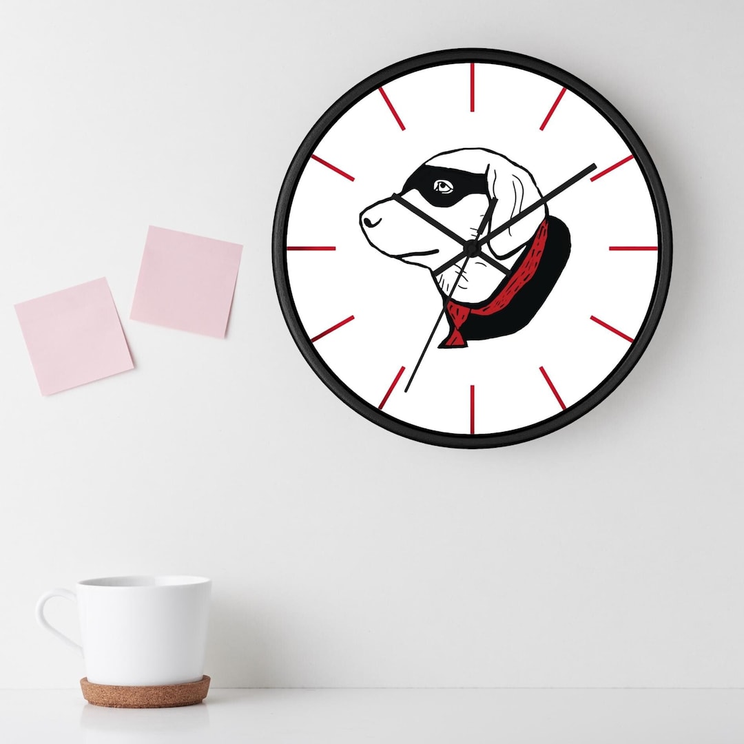 Dog Clock Kitchen Wall Clock Drawing of Dog Clock Fun Clock Quiet Clock ...