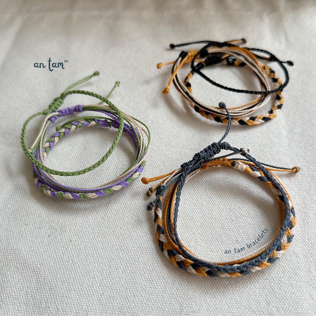 Colorful Bracelets Stack | Handmade Waterproof Wax Cord Bracelets Set ...