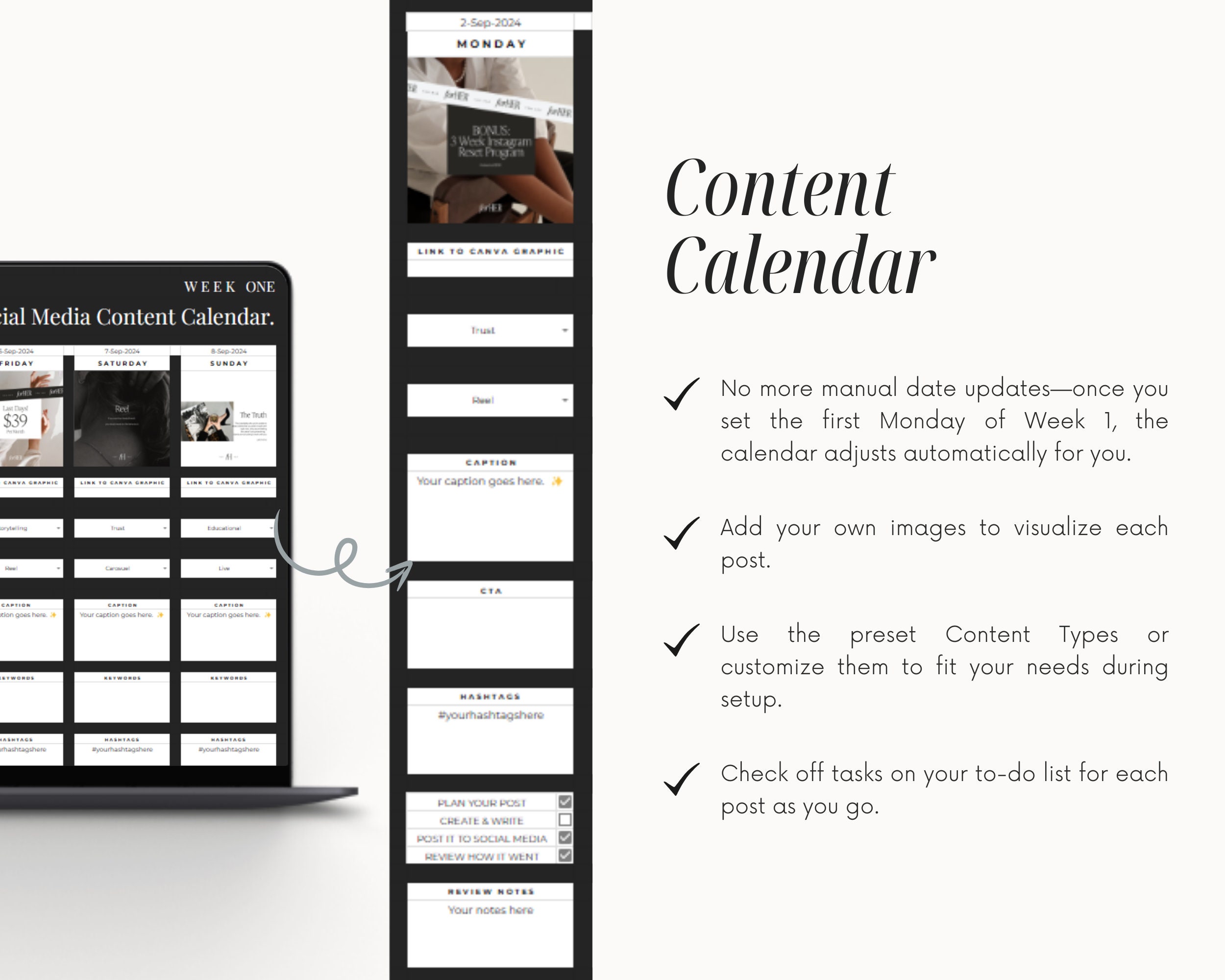 Social Media Content Calendar Template for Content Creation Weekly ...