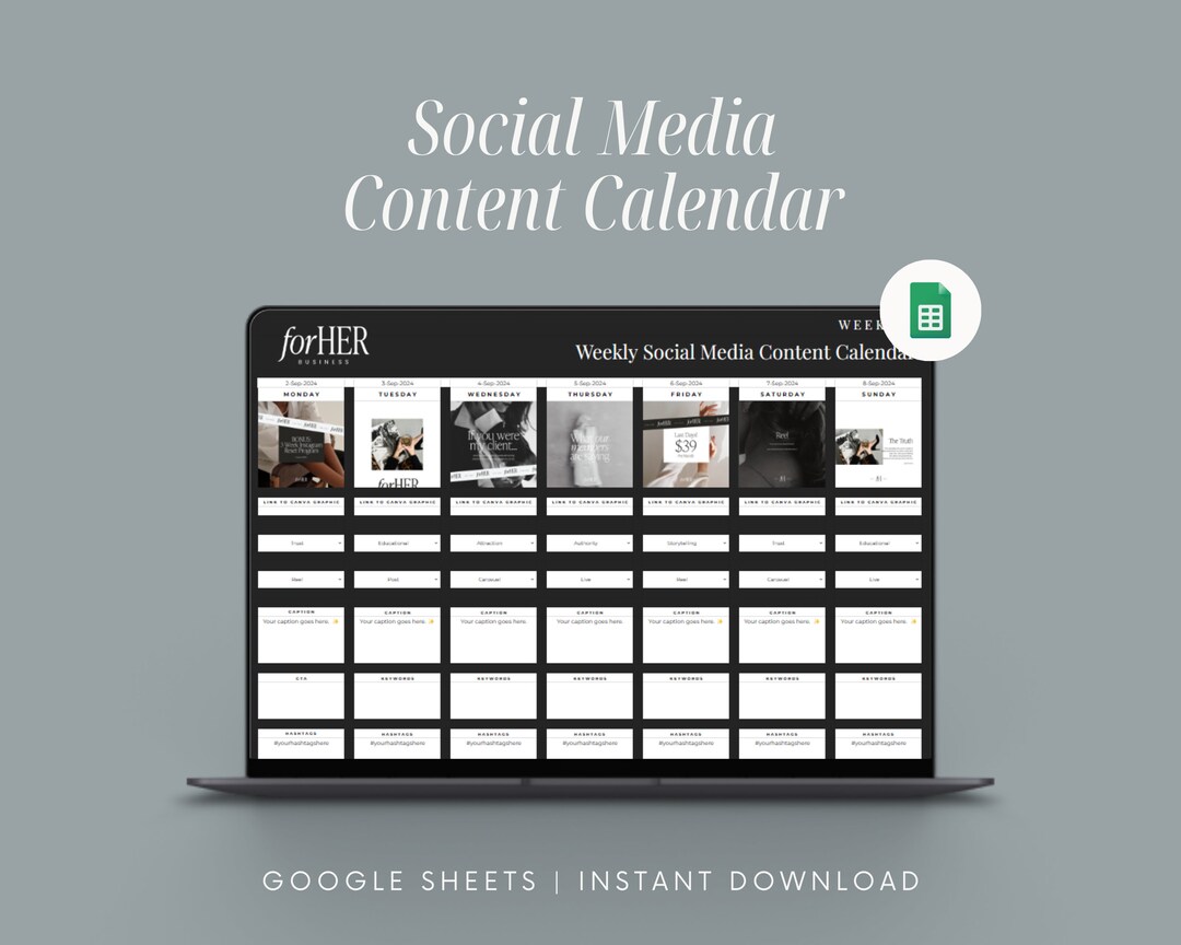 Social Media Content Calendar Template for Content Creation Weekly ...